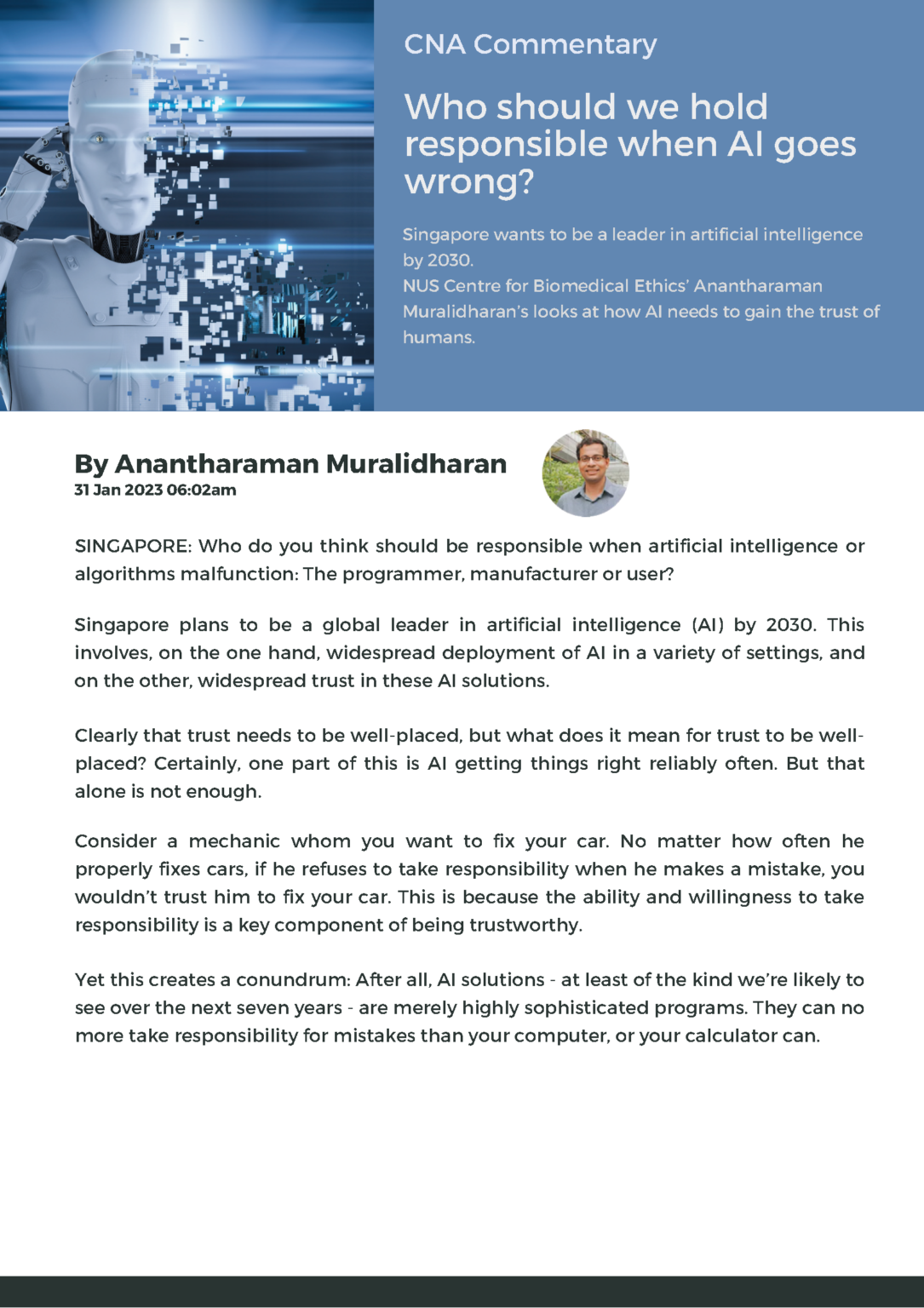 CNA Commentary - Centre for Biomedical Ethics – School of Medicine ...