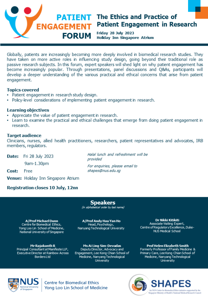 Patient Engagement Forum - Centre for Biomedical Ethics – School of ...