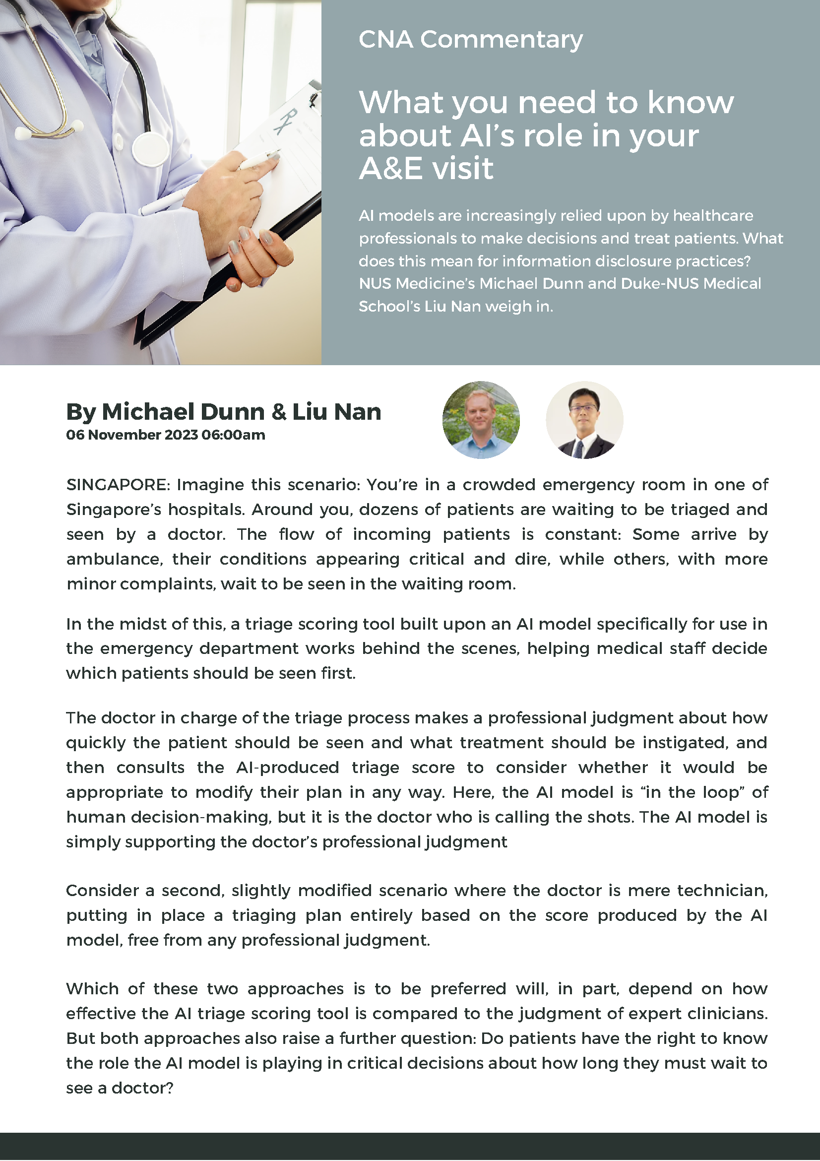 CNA Commentary - Centre for Biomedical Ethics – School of Medicine ...