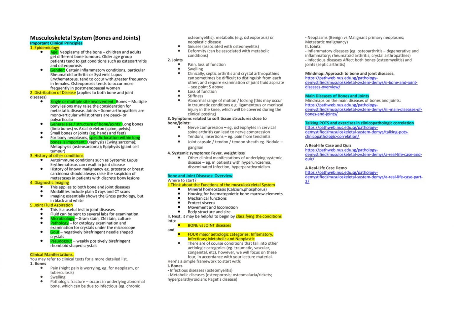 MSK- Study Notes and One Page Summary – NUS Pathweb :: NUS Pathweb