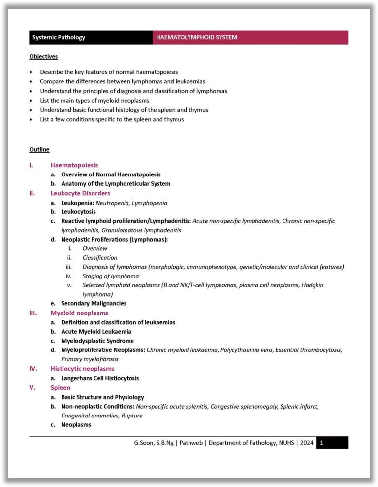 Haematolymphoid – Study Notes and One Page Summary – NUS Pathweb :: NUS ...