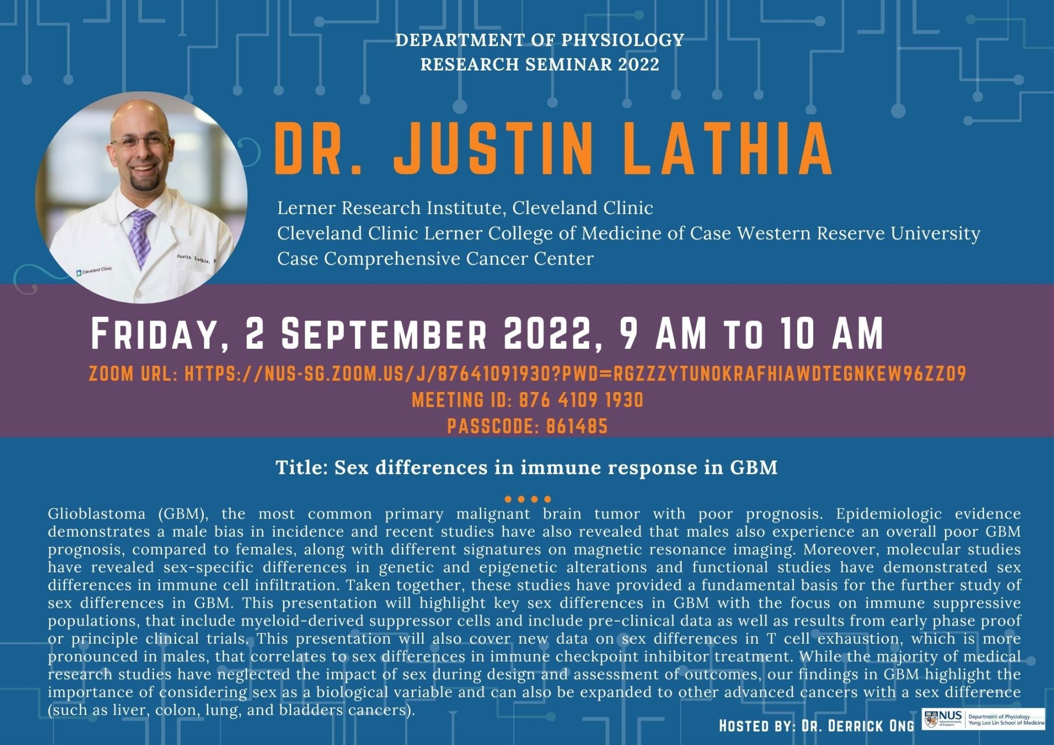 Research Seminar 2 Sep 2022 - NUS Department of Physiology
