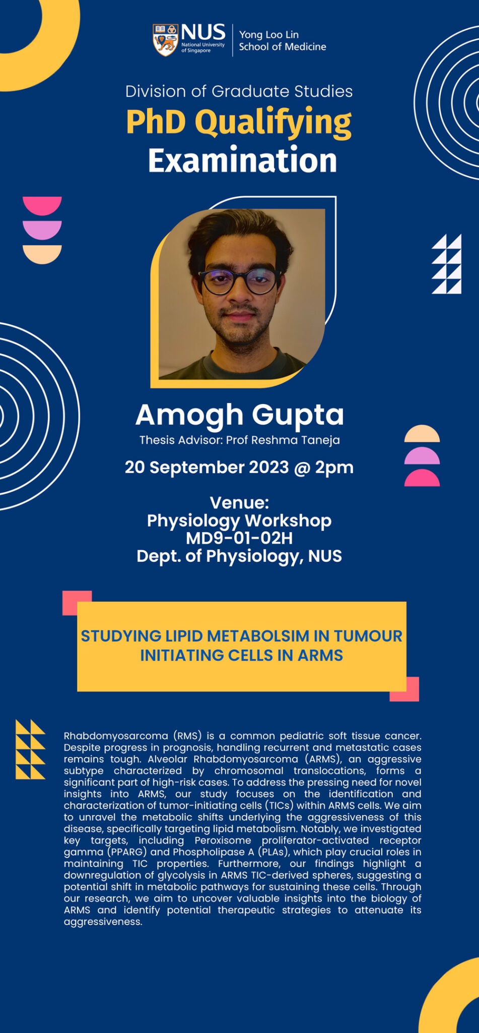 PhD Qualifying Examination 20 September 2023 - NUS Department of Physiology