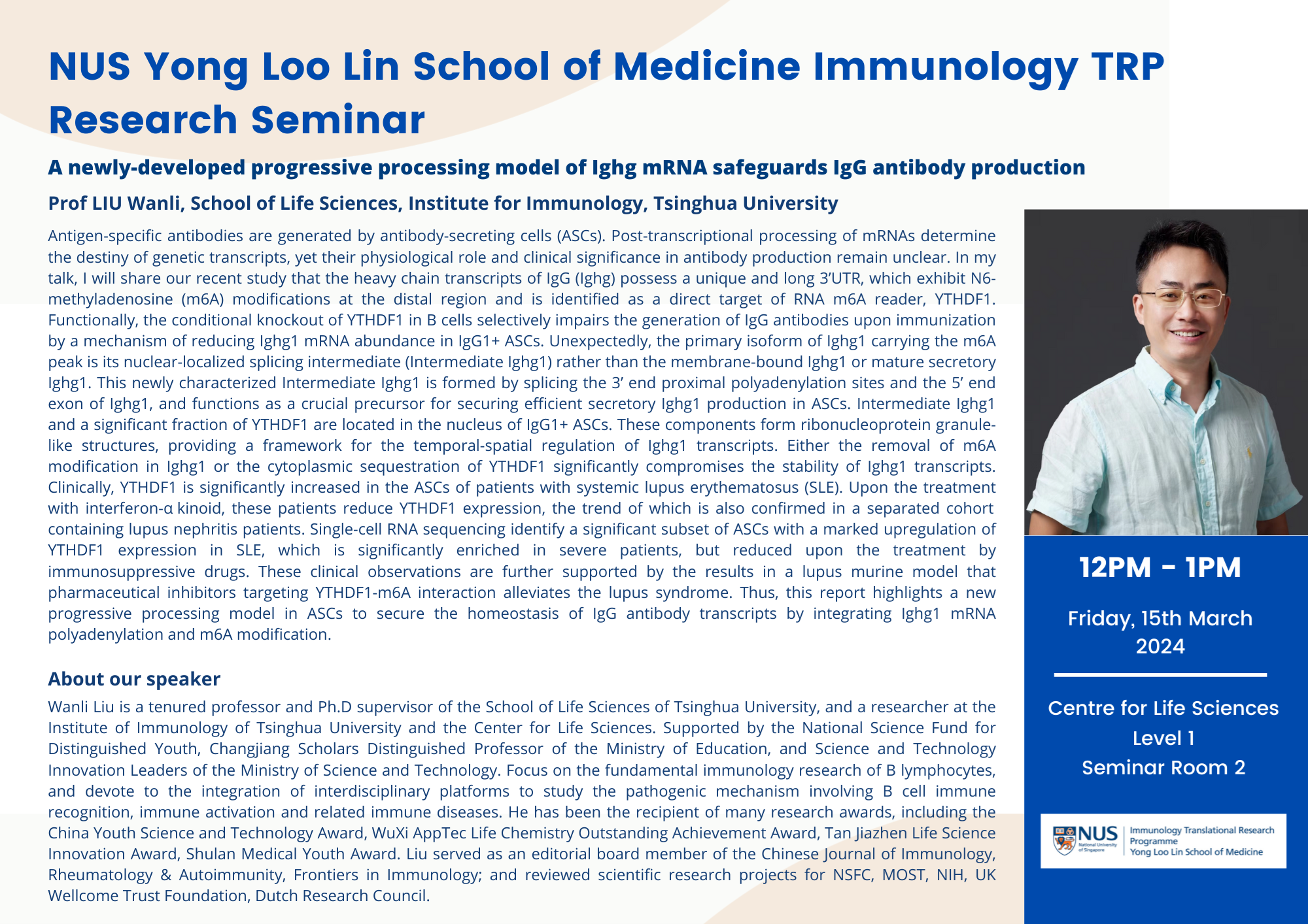 NUS Yong Loo Lin School of Medicine Immunology TRP Research Seminar ...