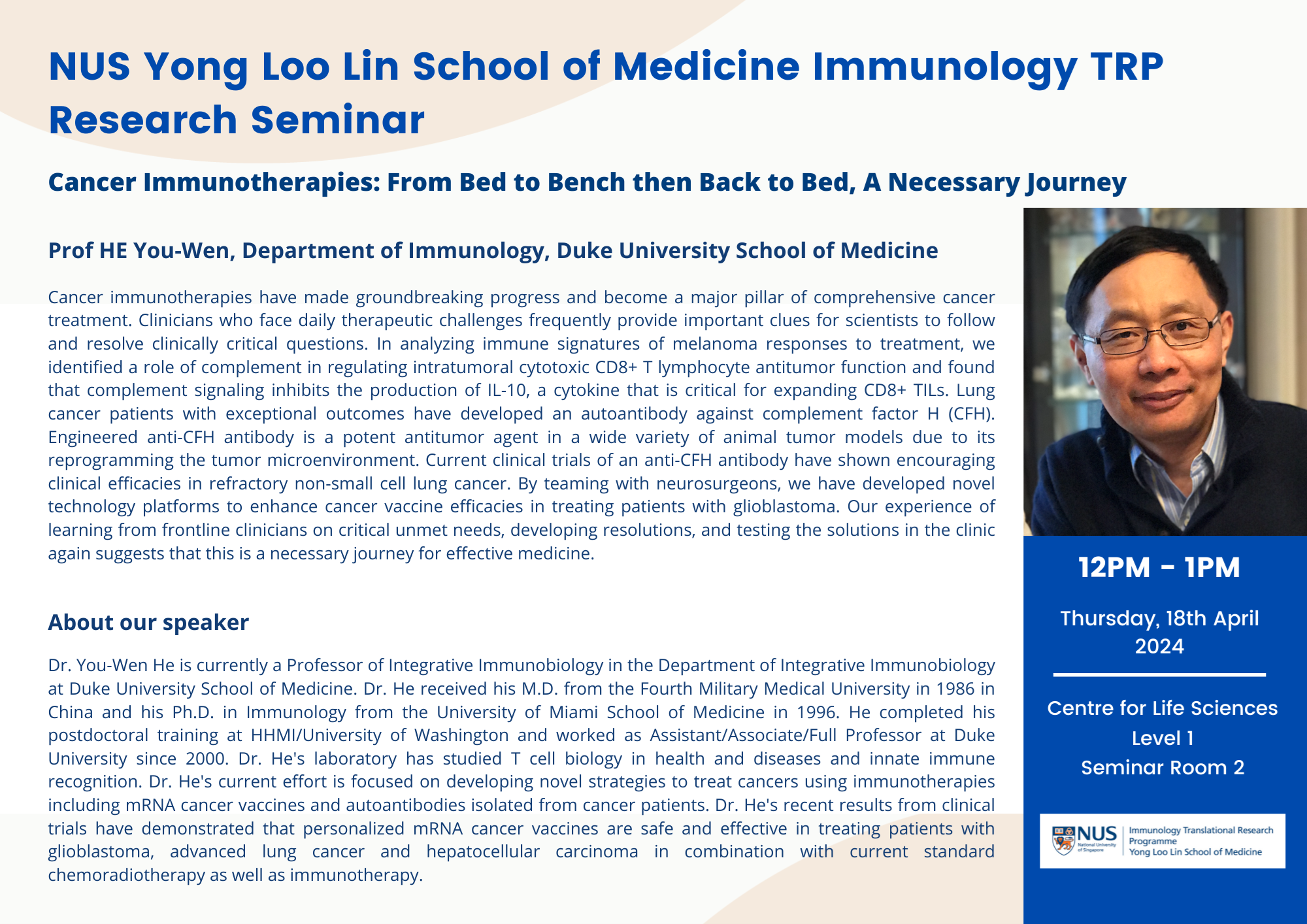 NUS Yong Loo Lin School of Medicine Immunology TRP Research Seminar ...