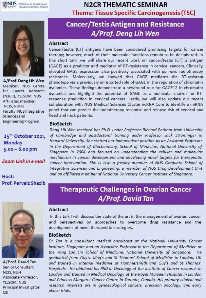 Tissue Specific Carcinogenesis Seminar (Asso Prof Deng Lih Wen & Assoc ...